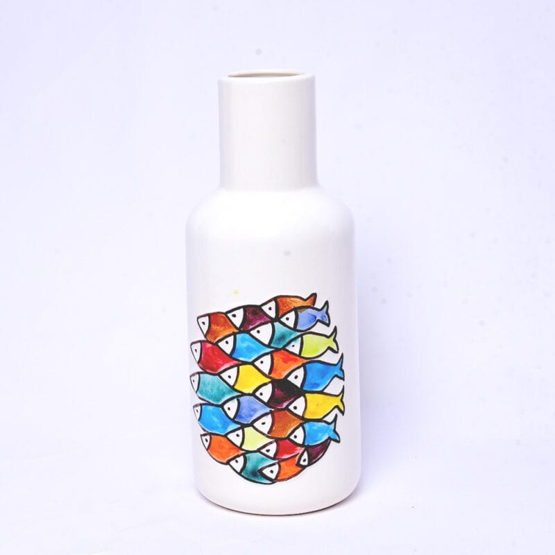 Vase en céramique avec motifs de poissons colorés- Samak - Sougui